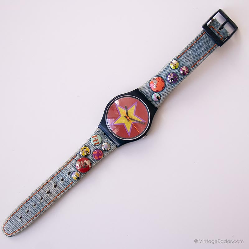 1998 Swatch GI101 STARS & PINS Watch | Vintage Gold Star Swatch ...