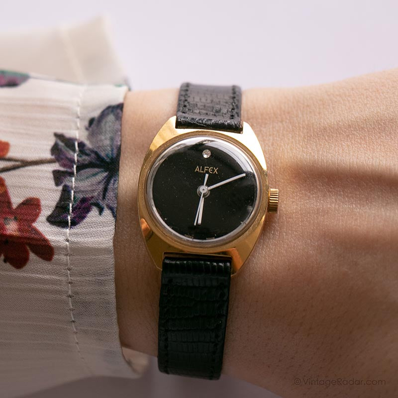 Vintage Swiss-made Alfex Mechanical Watch for Women with Black Dial – Vintage Radar