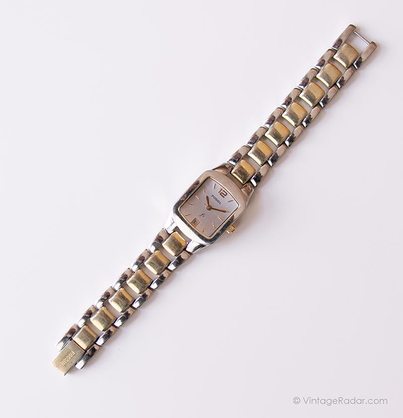Vintage Square-Dial Fossil F2 Ladies Watch | Two-tone Fossil Quartz ...
