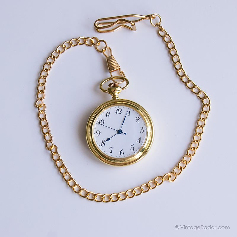 Retro Vintage Gold-tone Pocket Watch with Metallic Blue Hands – Vintage ...