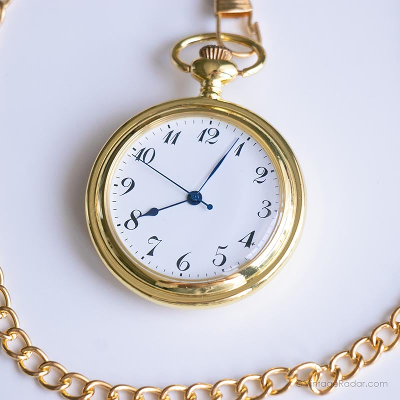 Retro Vintage Gold-tone Pocket Watch with Metallic Blue Hands – Vintage ...