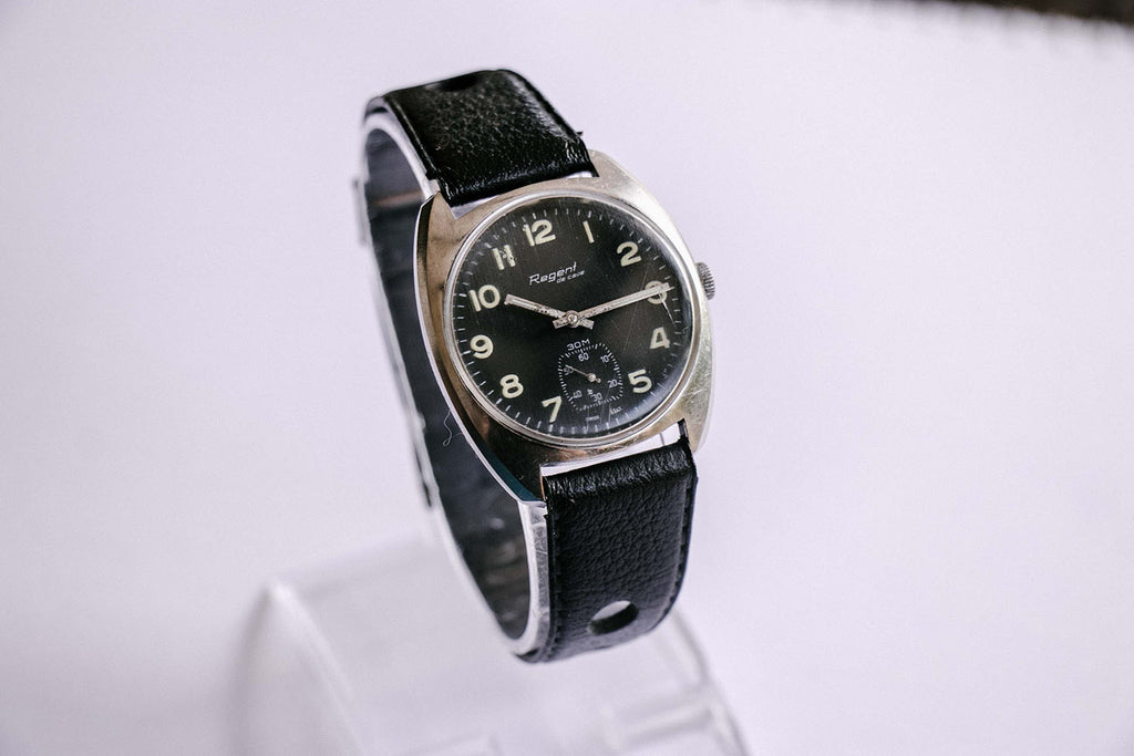 Regent De Cave Swiss Made Military Watch | Black Swiss 1970s Watches ...