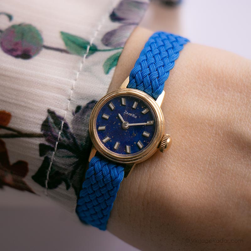 1960s Blue Dial Vintage Zentra Watch - Gold-tone Luxury Ladies' Watch ...
