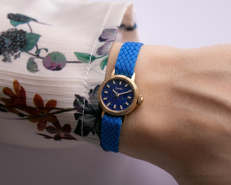 1960s Blue Dial Vintage Zentra Watch - Gold-tone Luxury Ladies' Watch ...
