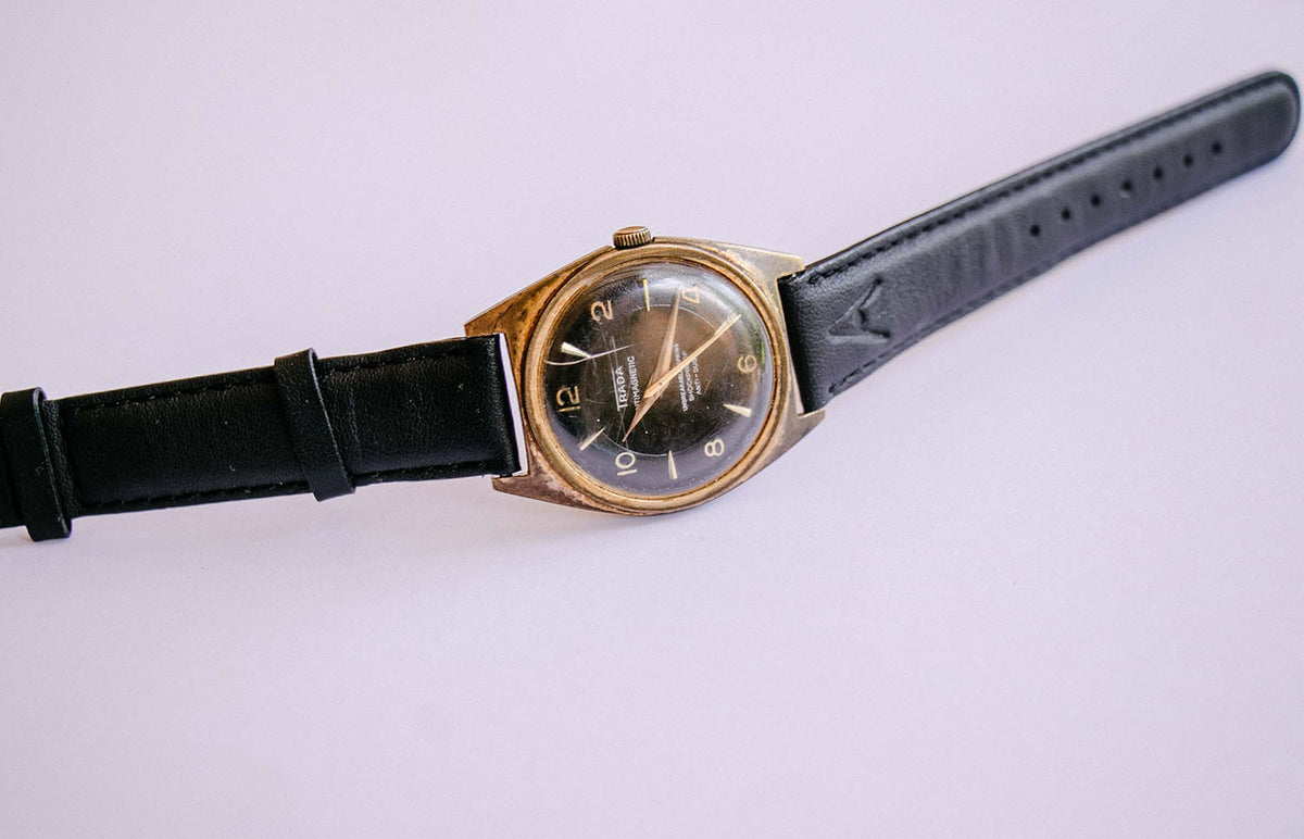 TRADA Black Dial Mechanical Watch | 1970s Shockproof Vintage Watch ...