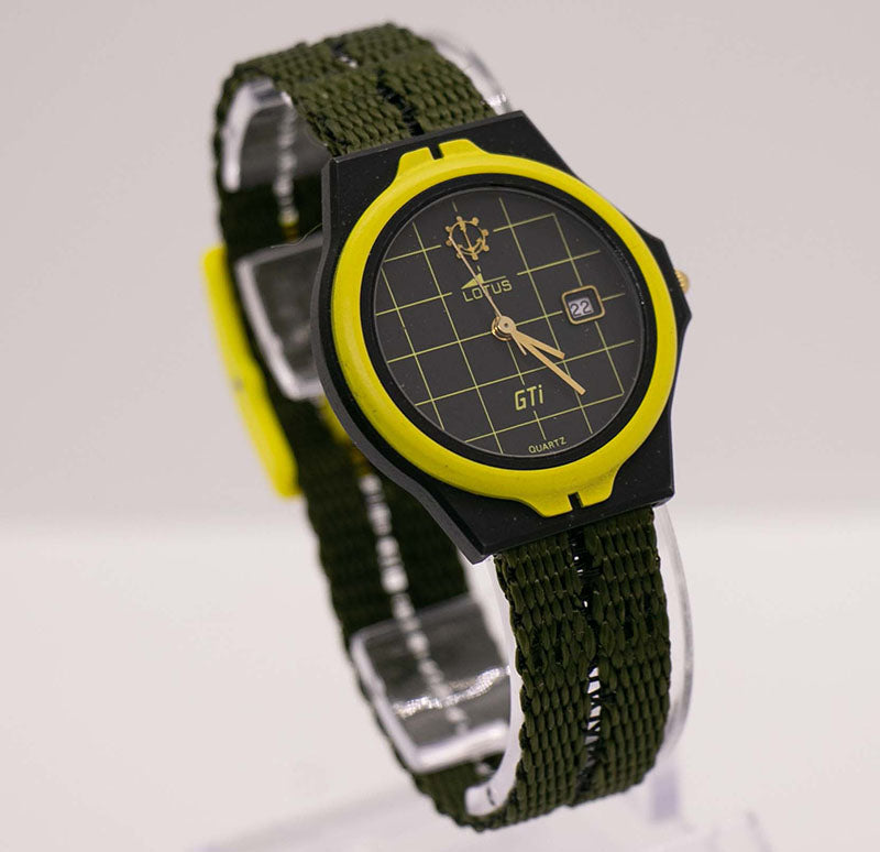 Vintage Lotus GTI Date Quartz Watch with Black Dial & Yellow Bezel ...