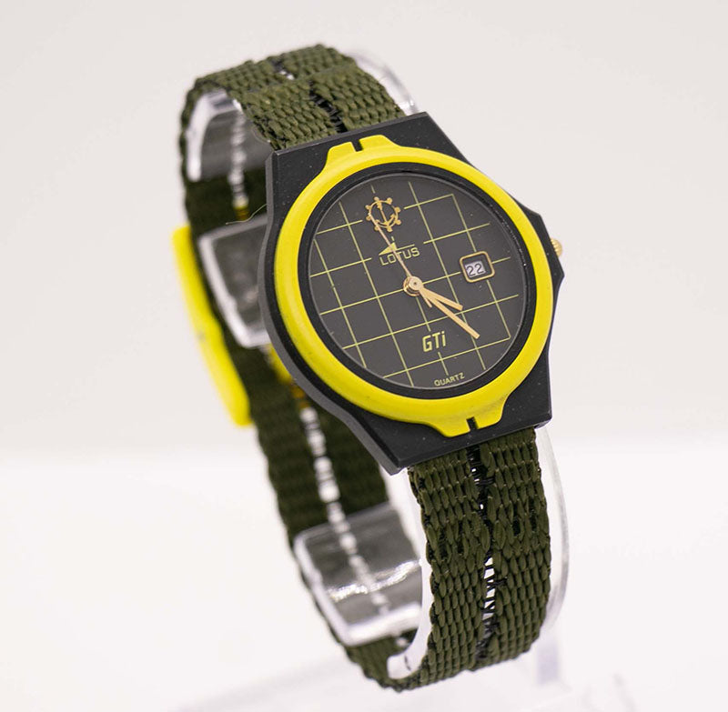 Vintage Lotus GTI Date Quartz Watch with Black Dial & Yellow Bezel ...