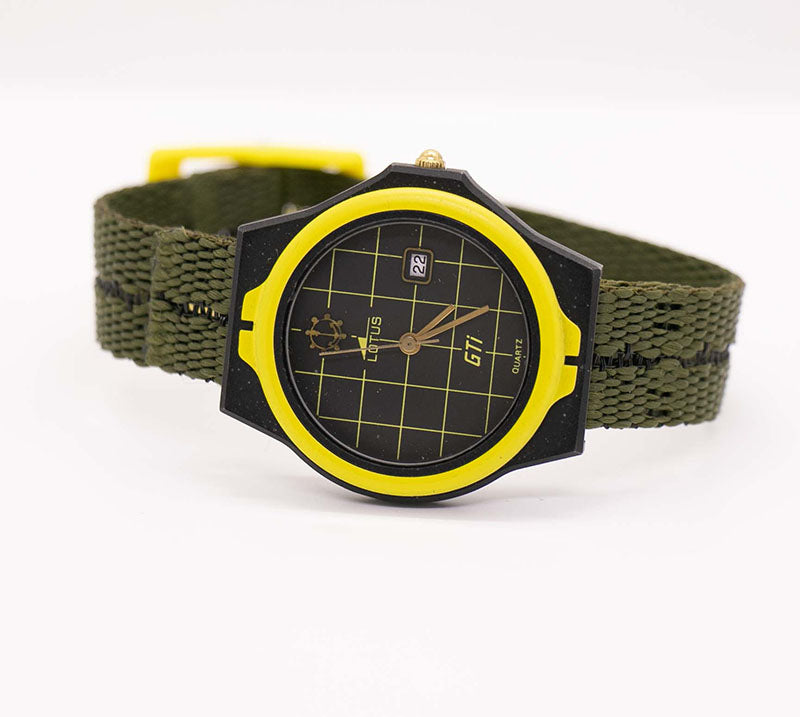 Vintage Lotus GTI Date Quartz Watch with Black Dial & Yellow Bezel ...