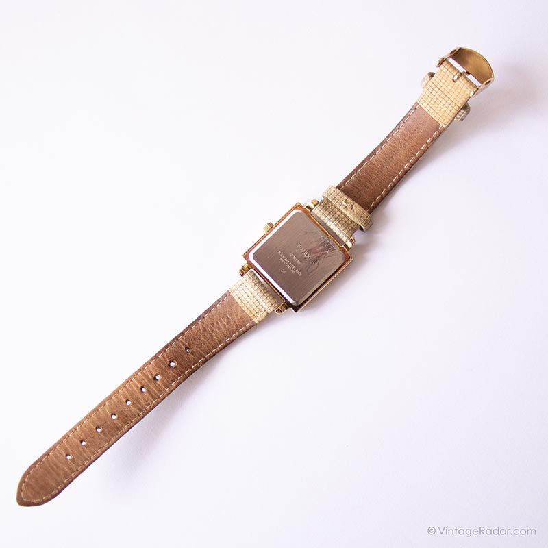 Vintage Ladies Rectangular Timex Watch | White Strap Gold-tone Watch ...