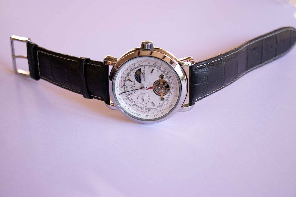 Skeleton Moon Phase Automatic Watch | Steel Moonphase Mechanical Watch ...