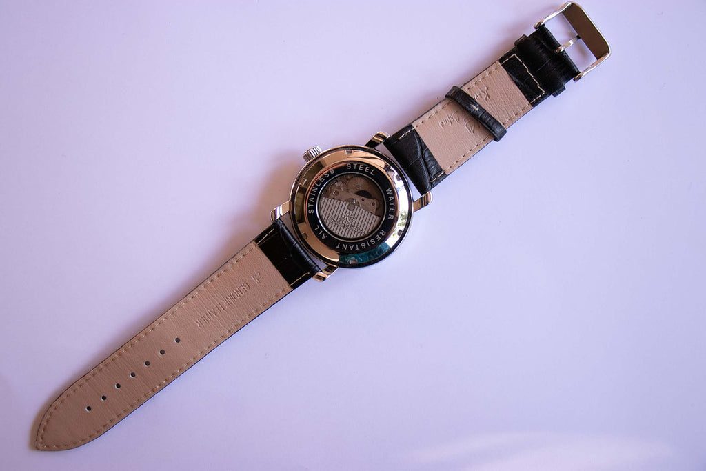 Skeleton Moon Phase Automatic Watch | Steel Moonphase Mechanical Watch ...