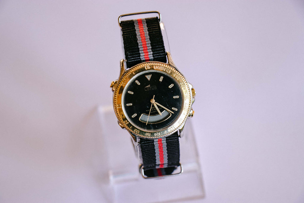 90s Lotus Digital Analog Vintage Watch Black Dial Gold Tone Case ...