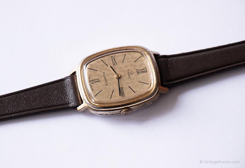 Vintage Rectangular Timex Watch | Cream Dial Watch with Roman Numerals ...