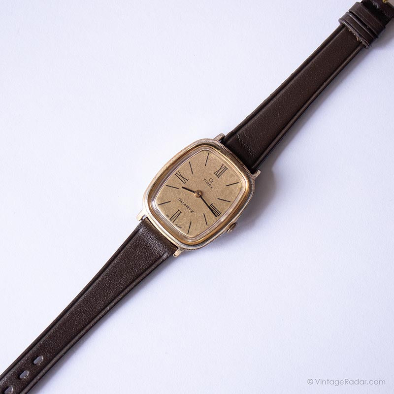 Vintage Rectangular Timex Watch | Cream Dial Watch with Roman Numerals ...