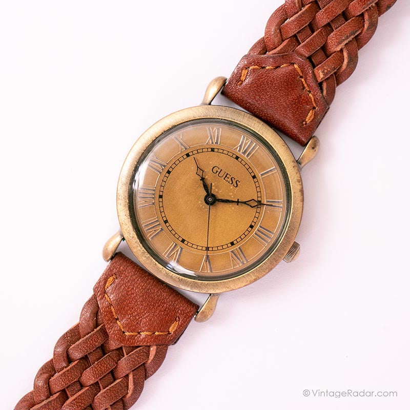 Vintage GUESS Braided Leather Strap Watch | Japan Quartz Watch by GUES ...