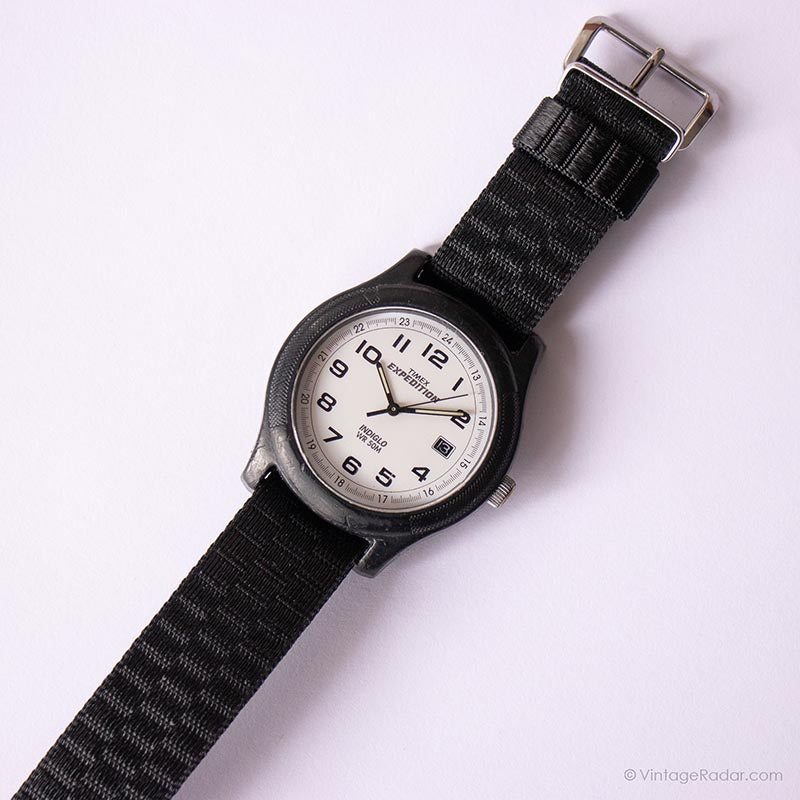 Vintage Black Timex Expedition Watch | White Dial Sports Watch ...