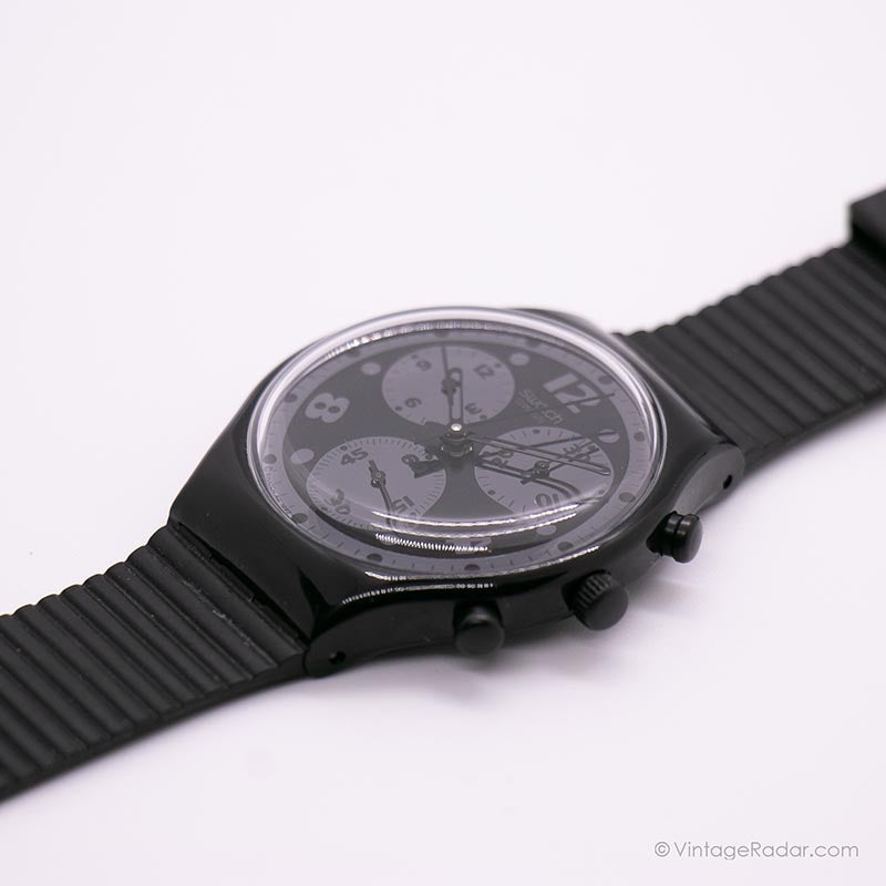 Vintage 1993 Swatch SCB110 MOON SHADOW Watch | Black Swatch Chrono ...