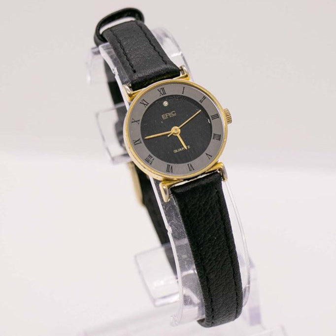 Vintage Eric Quartz Watch for Women with Black Dial & Roman Numerals ...