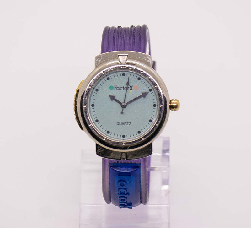 Vintage Factor X Silver-tone Quartz Watch with Purple Strap Unisex ...