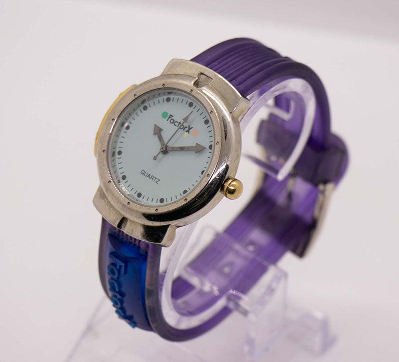 Vintage Factor X Silver-tone Quartz Watch with Purple Strap Unisex ...