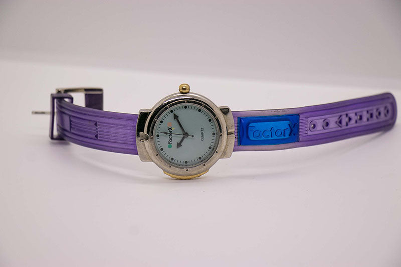 Vintage Factor X Silver-tone Quartz Watch with Purple Strap Unisex ...