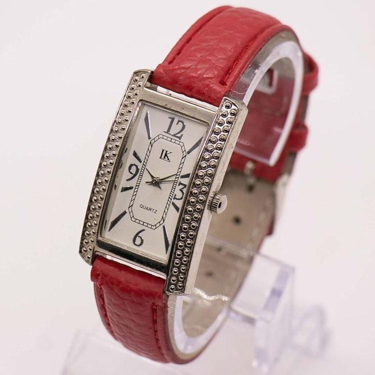 Silver-tone IK Quartz Watch for Women with Square Dial & Red Strap ...