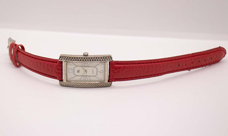 Silver-tone IK Quartz Watch for Women with Square Dial & Red Strap ...