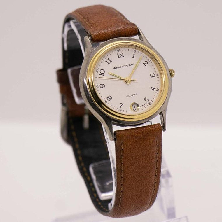 Vintage Innovative Time Quartz Watch | Unisex Date Watch Brown Strap ...