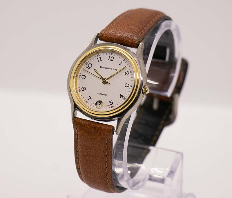 Vintage Innovative Time Quartz Watch | Unisex Date Watch Brown Strap ...